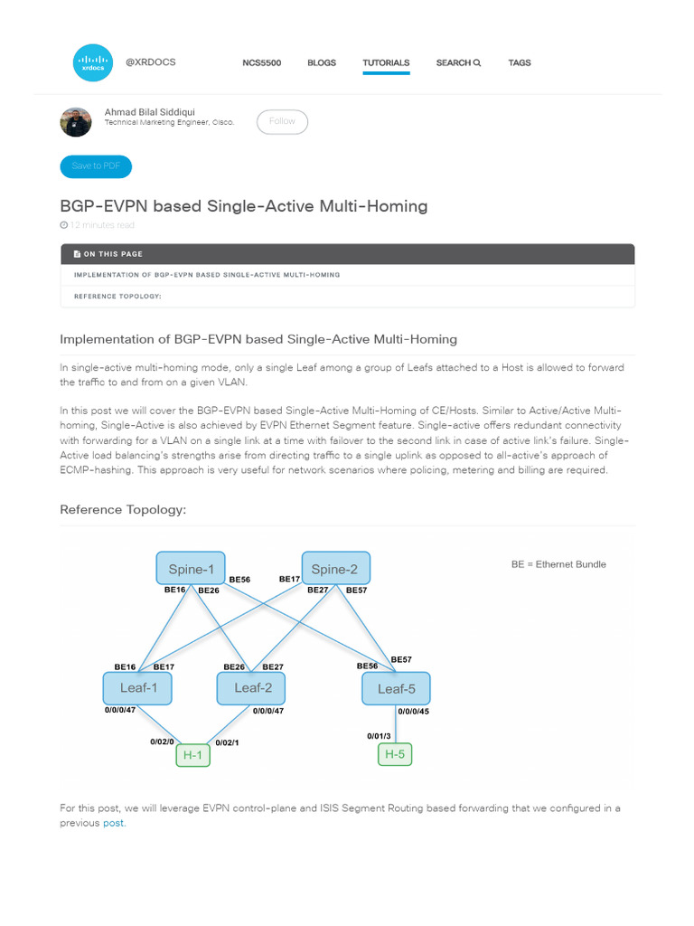 Xrdocs Io ncs5500 Tutorials BGP Evpn Based Single Active Multi Homing | PDF | Internet ...