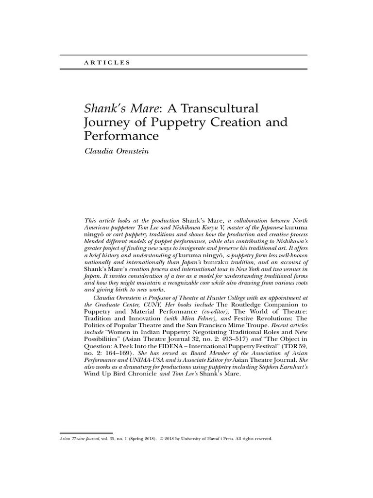 Shanks Mare A Transcultural Journey of P | PDF | Puppetry | Puppets
