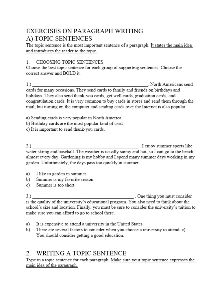 Body-Paragraph-Exercises (1) | PDF | Vegetables | Diet (Nutrition)