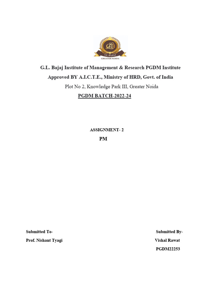 PGDM Assignment 2 - Project Management | PDF