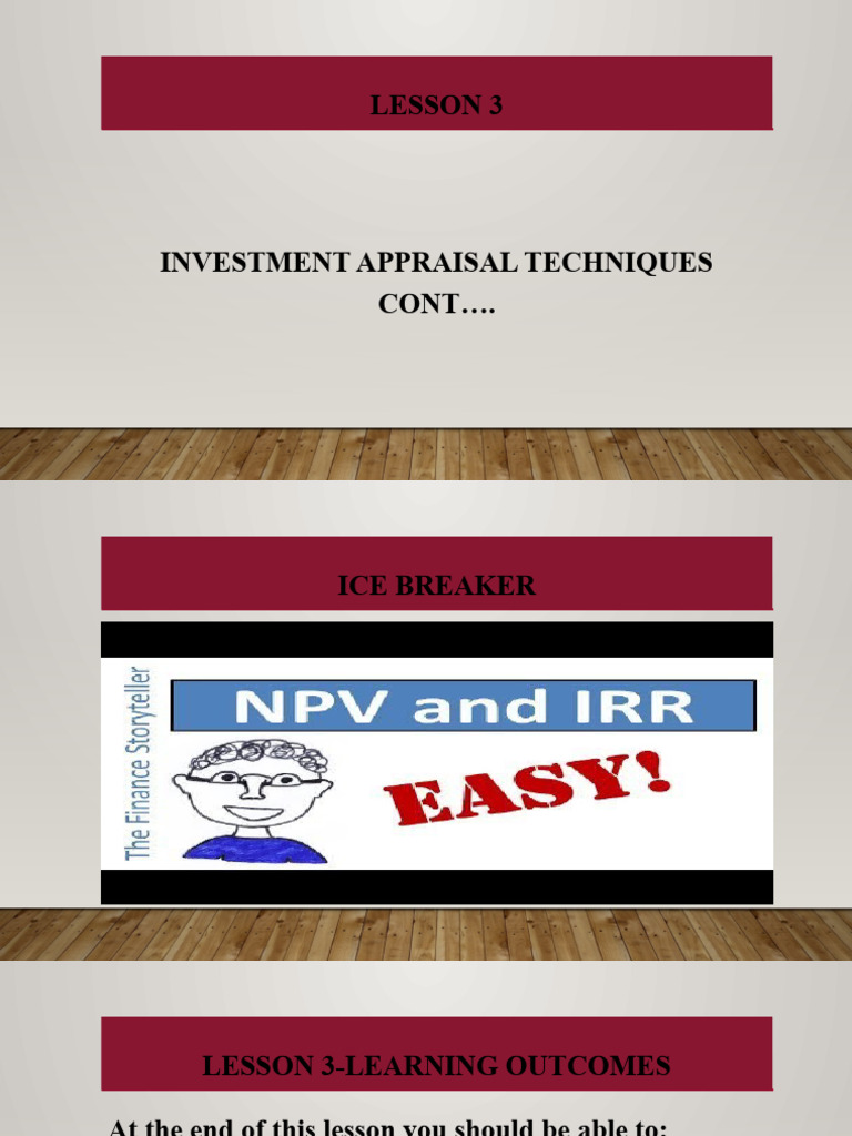 Unit 1-Lesson 3 | PDF | Net Present Value | Internal Rate Of Return