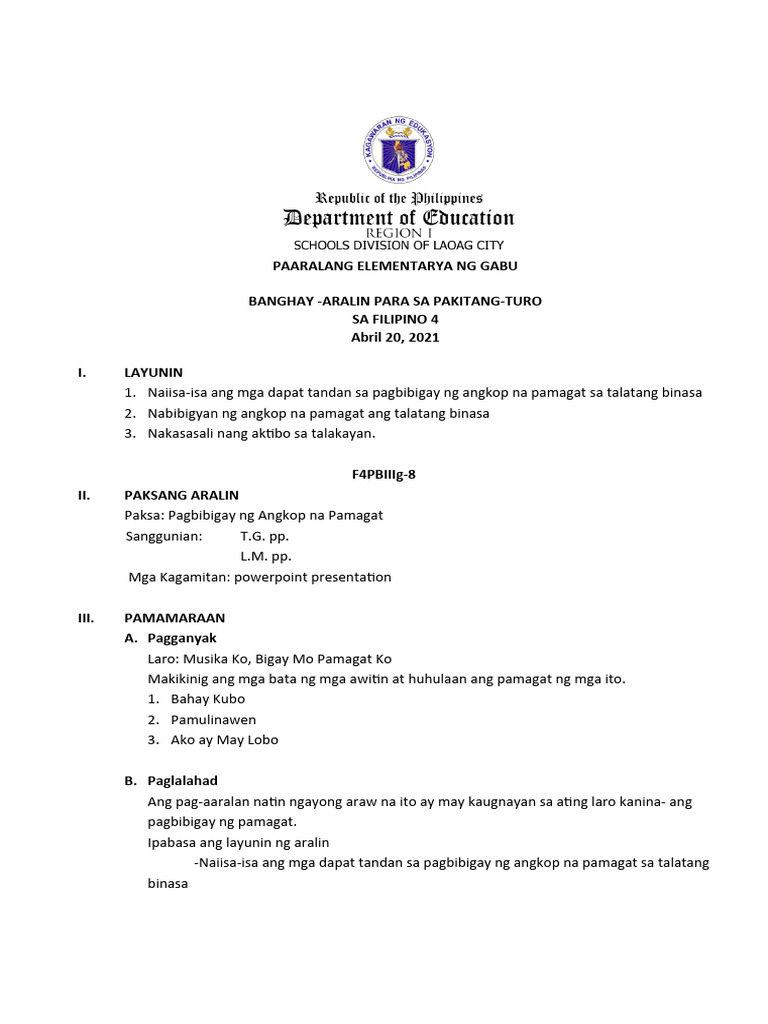 Demo Teaching Lesson Plan in Filipino 4 | PDF