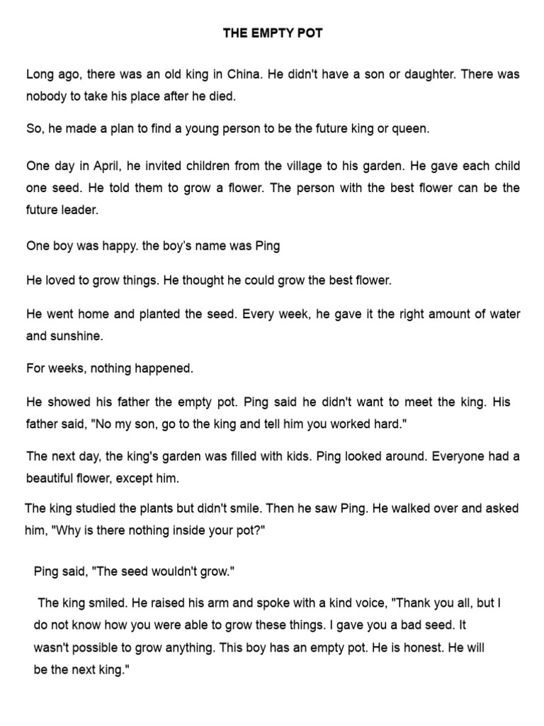 Ping and the Empty Pot Story | PDF