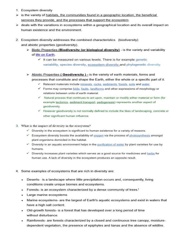 Ecosystem diversity | PDF | Ecosystem | Biodiversity