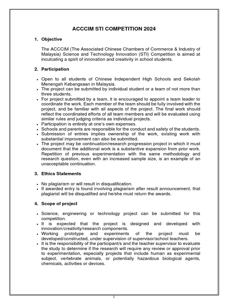 2024 ACCCIM STI Competition - Rules - Regulations - ENG | PDF | Science ...