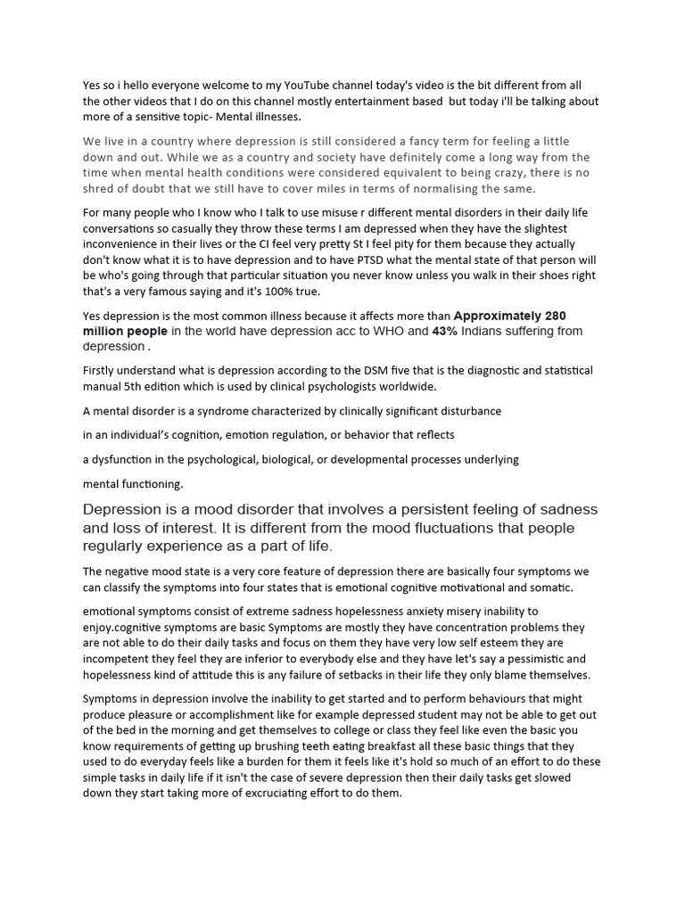 Depression Script | PDF | Major Depressive Disorder | Mental Disorder