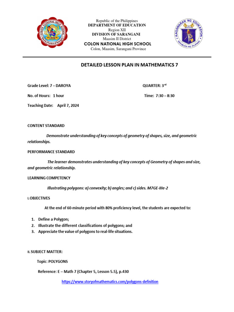 Cot DLP 2024 POLYGONS | PDF | Geometry | Learning
