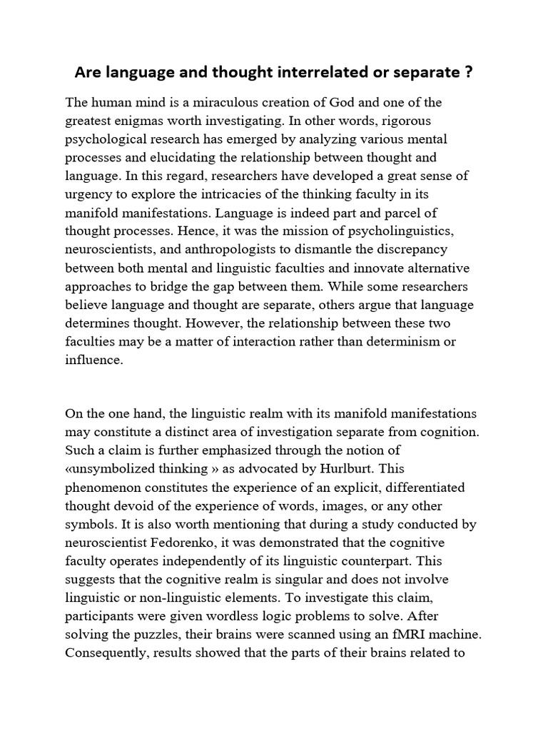 Language & Thought: Interconnected? | PDF | Thought | Cognition