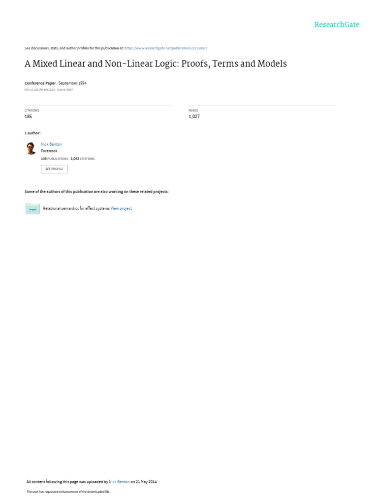 A Mixed Linear and Non-Linear Logic: Proofs, Terms and Models PDF | PDF ...