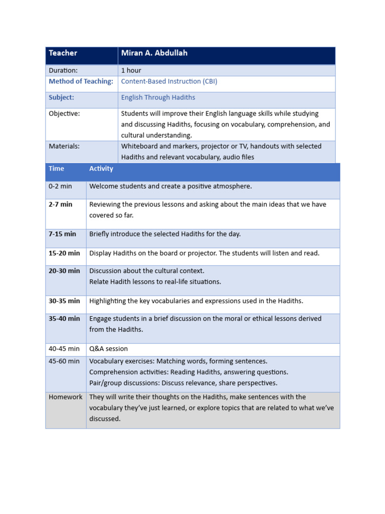 (Miran) CBI Lesson Plan | PDF