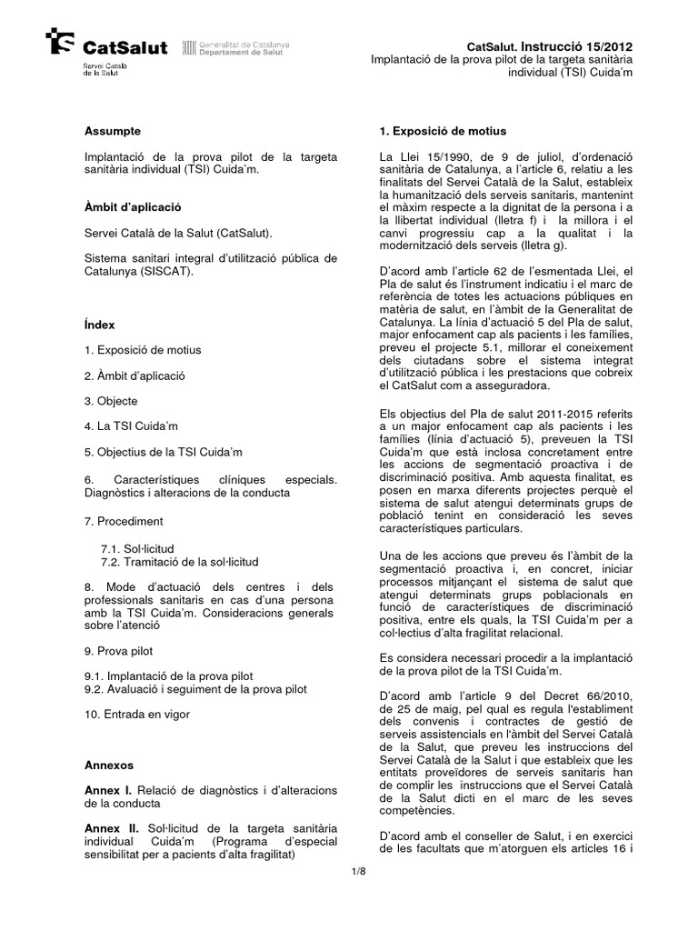 Catsalut Instruccio 15 2012 | PDF