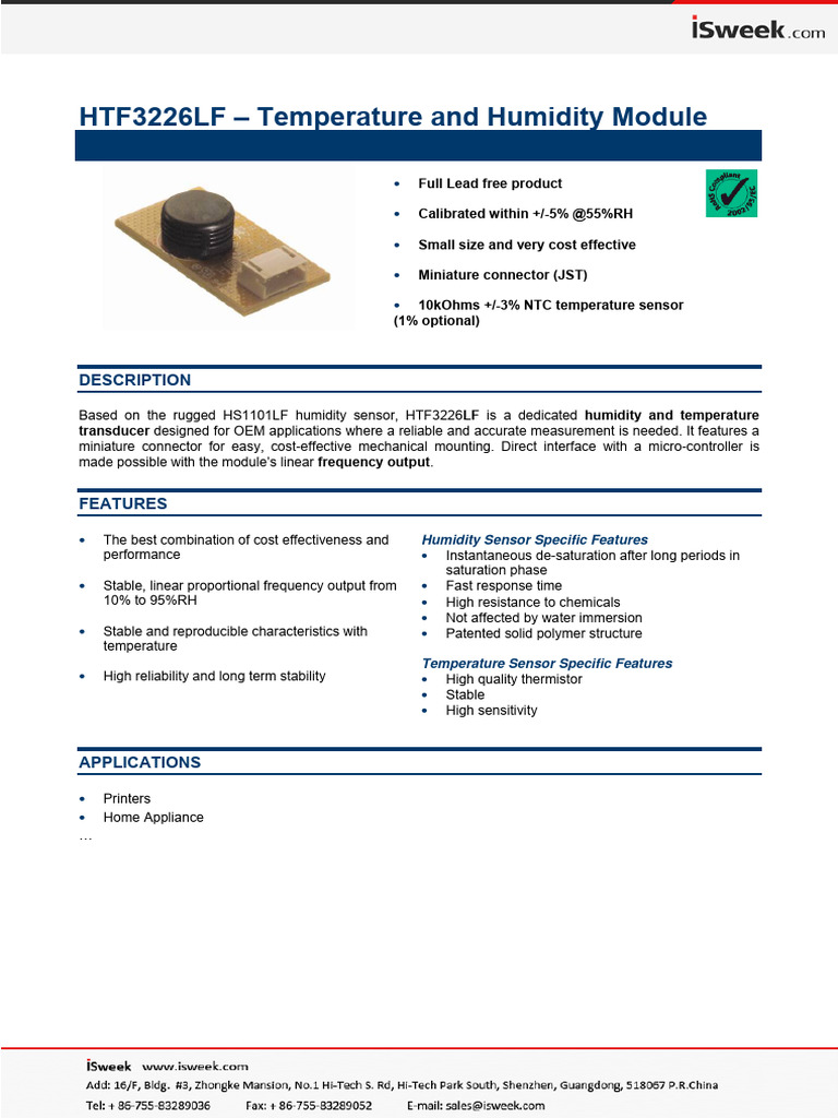 SI-AE Lesson 5 HTF3226LF Datasheet Humidity Sensor | PDF | Electrical ...