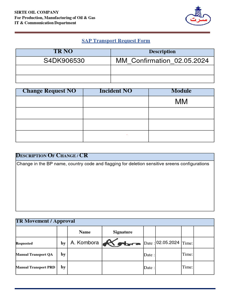SAP Transport Request Approval Process | PDF