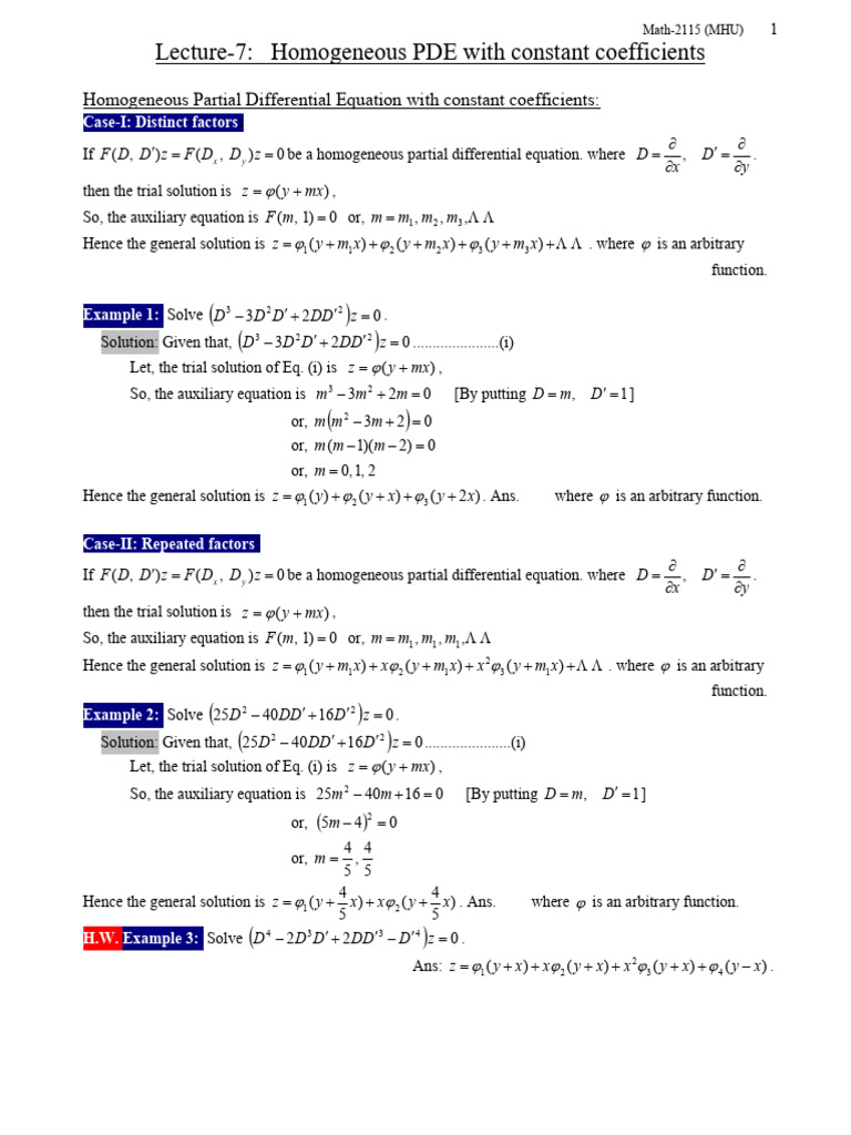 Lecture-7 Homogeneous PDE With Constant Coefficients | PDF | Partial ... Lecture-7 Homogeneous PDE With Constant Coefficients | PDF | Partial ...