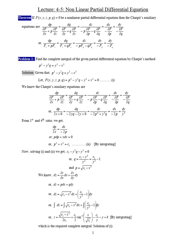 Lecture-4-5 Non Linear Partial Differential Equation | PDF | Nonlinear System | Equations