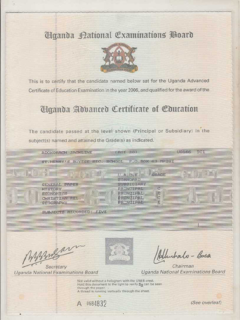 Uganda Advanced Certificate | PDF