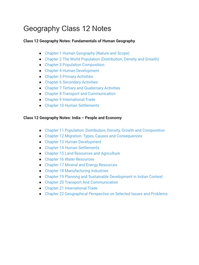 Geography Class 12 Notes | PDF | Agriculture | Human Development Index