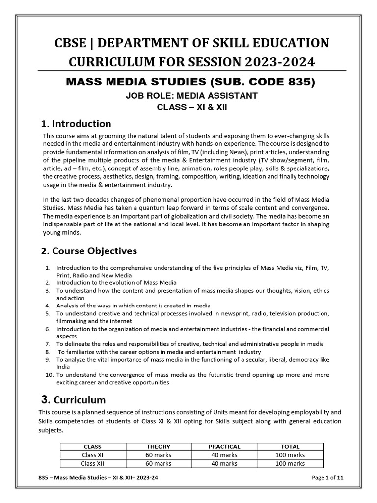Mass Media Studies Curriculum Overview | PDF | Advertising | Mass Media