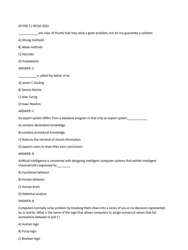 AFI700 T1 MCQS 2023 | PDF | Artificial Intelligence | Intelligence (AI) & Semantics