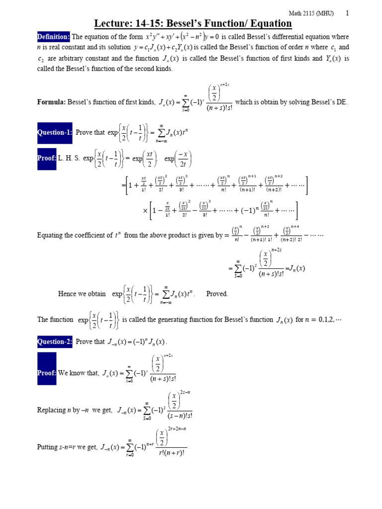 Bessel's Functions and Differential Equations | PDF | Equations ...