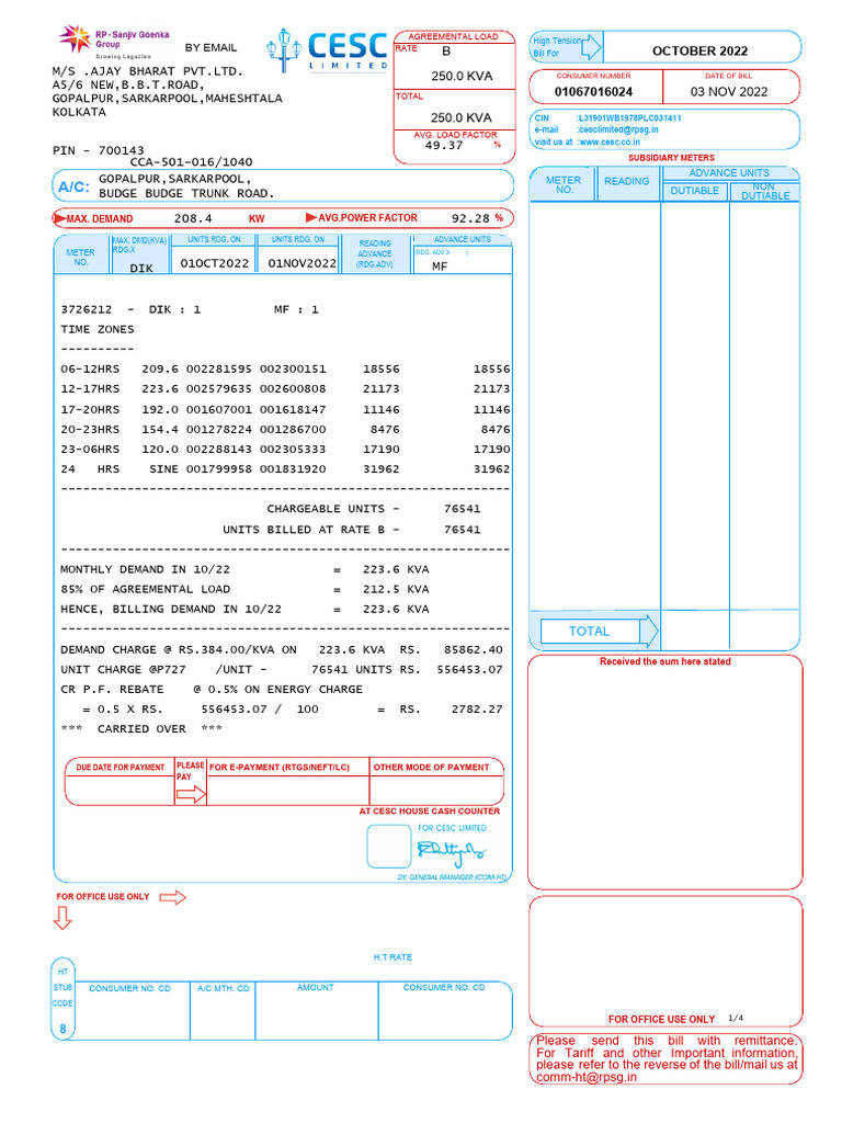 FCCB - FCCB - Electricity Bill - ASSPL - ABPL - Oct 2022 - FCCB | PDF ...