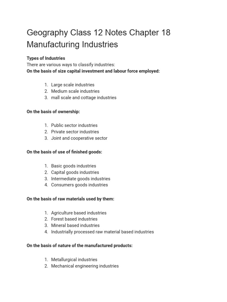 Class 12 Geography: Industries | PDF | Petrochemical | Foreign Direct ...