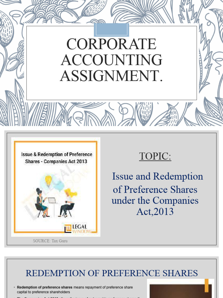 Corporate Accounts Assignment | PDF | Dividend | Preferred Stock