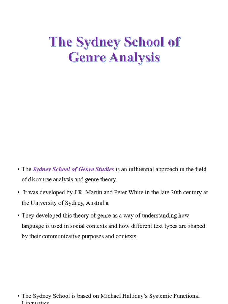Sydney School of Genre Analysis | PDF | Genre | Linguistics