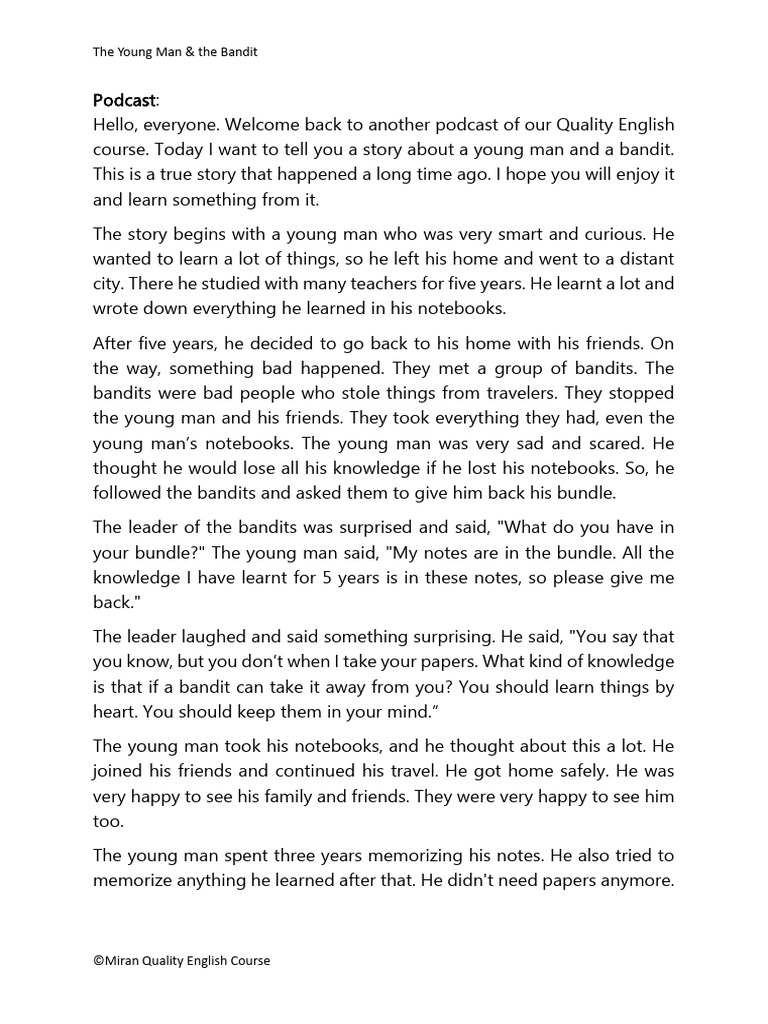 The Young Man and the Bandit Story | PDF