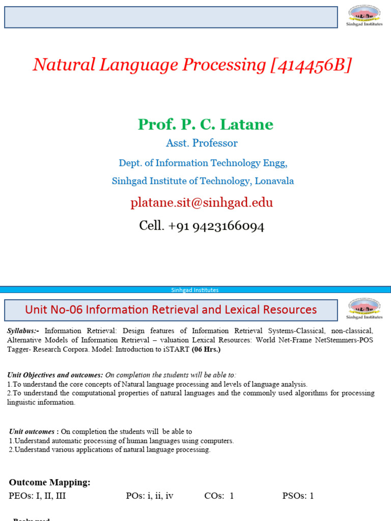 Unit No-06 NLP New Syllabus | PDF | Information Retrieval | Search Engine Indexing