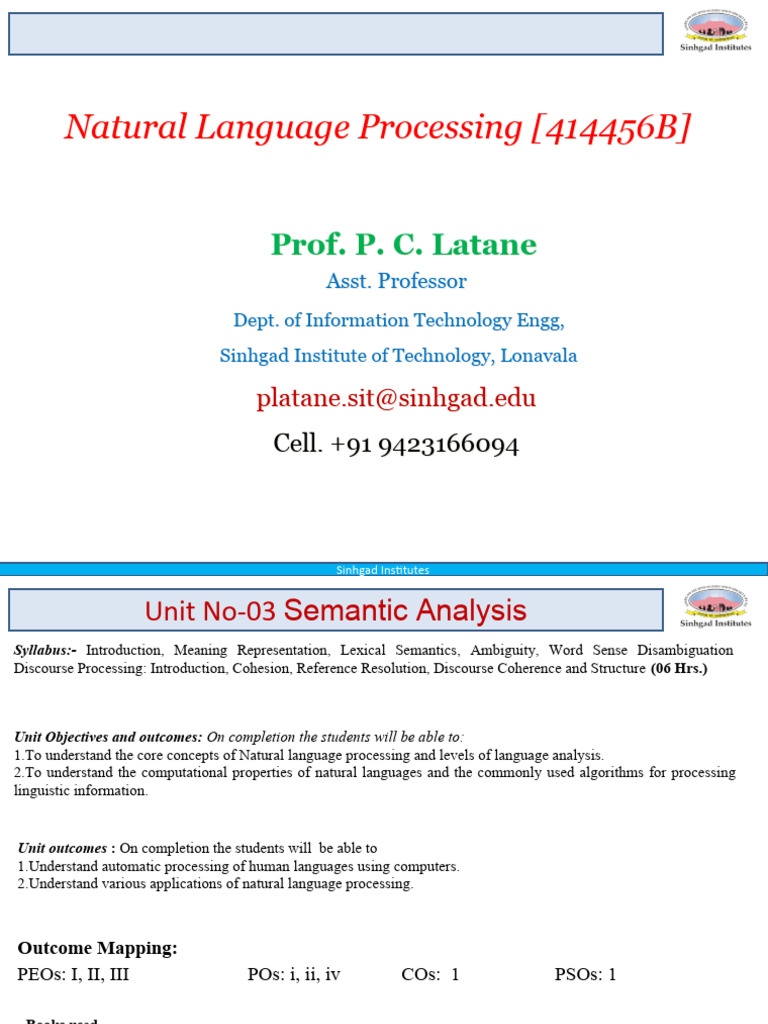 Unit No-03 NLP New Syllabus | PDF | Semantics | First Order Logic