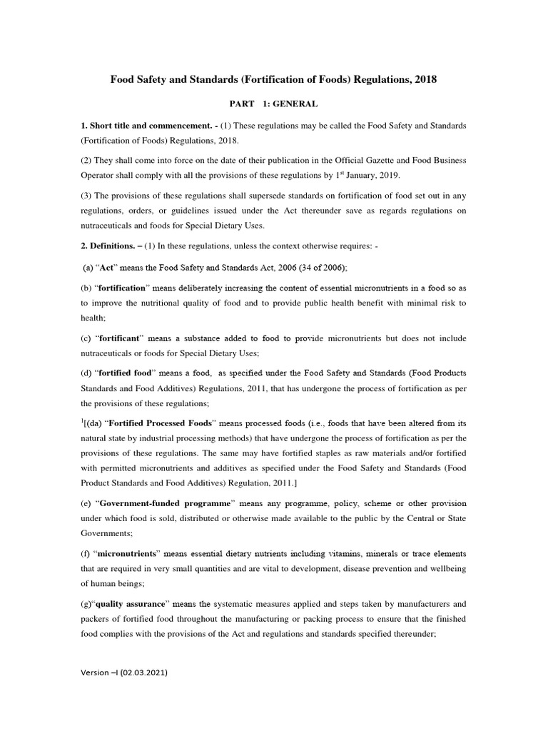 Food Fortification Regulations 2018 | PDF | Micronutrient | Essential ...
