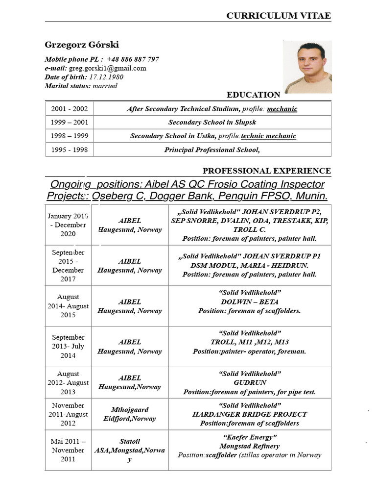 CV - Grzegorz Gorski, Frosio | PDF