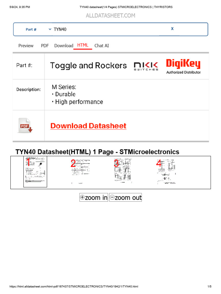 TYN40 Datasheet (1 - 4 Pages) STMICROELECTRONICS - THYRISTORS | PDF | Power Engineering ...