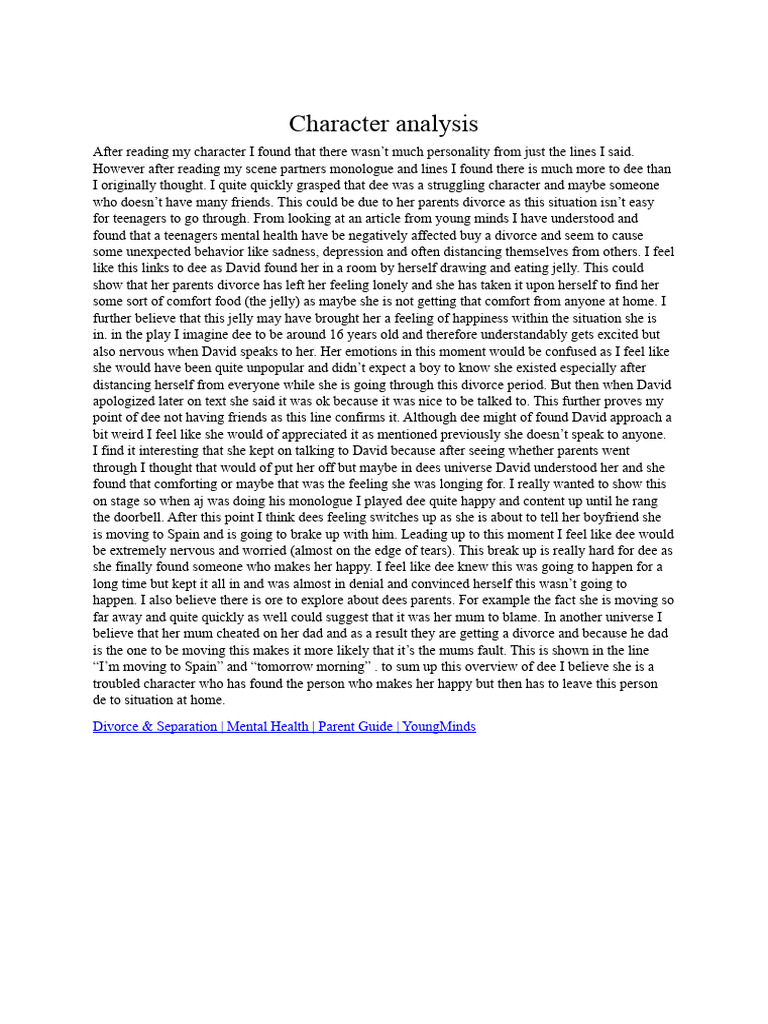 Character Analysis | PDF | Feeling | Psychological Concepts