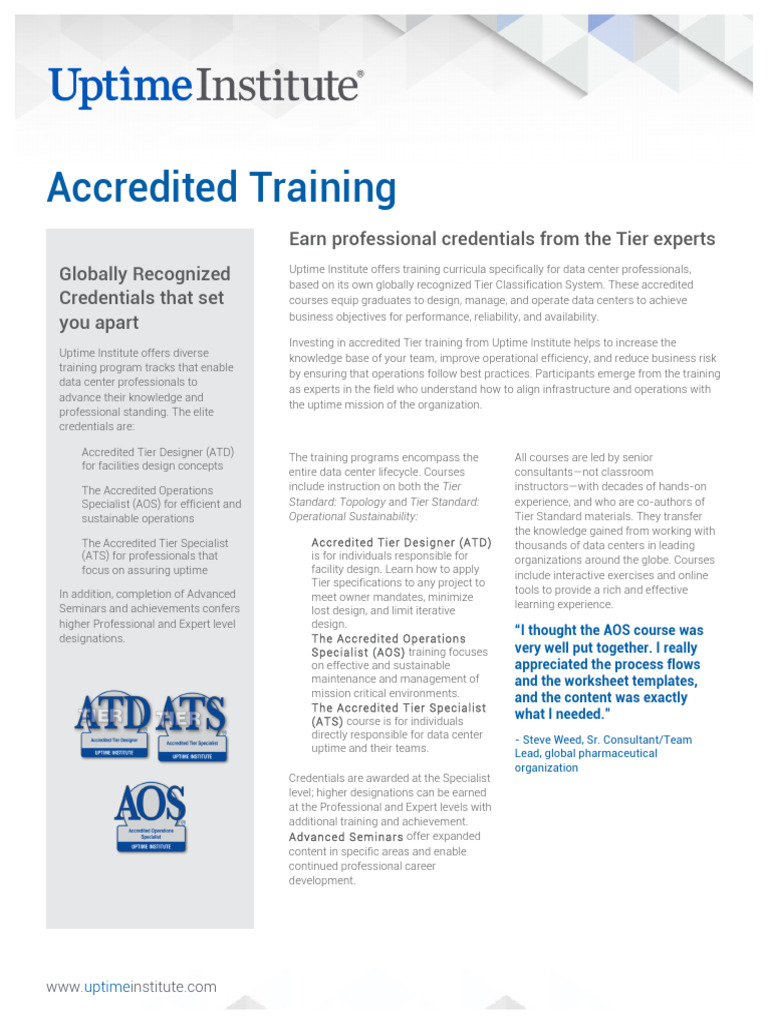 Uptime Institute Accredited Tier Training | PDF | Expert | Data Center