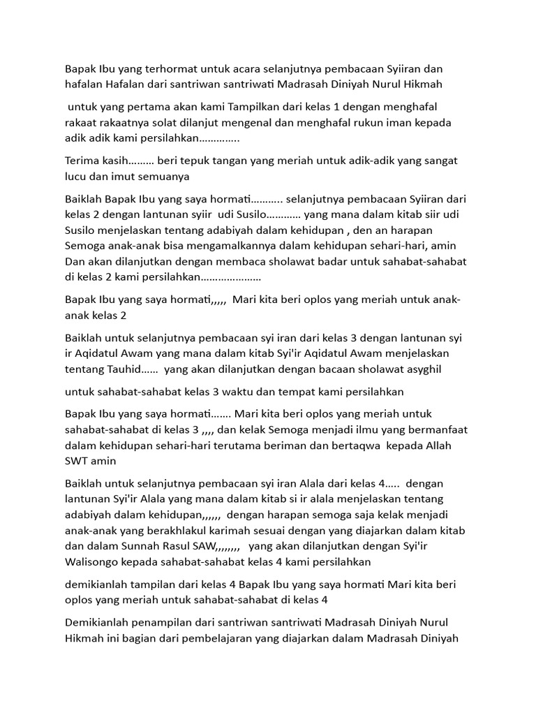 Acara Syiiran Santri MD Nurul Hikmah | PDF