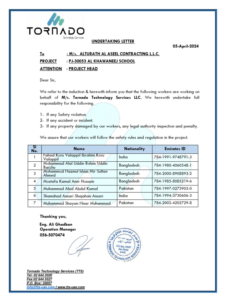 Archivetempundertaking Letter | PDF | Technology & Engineering
