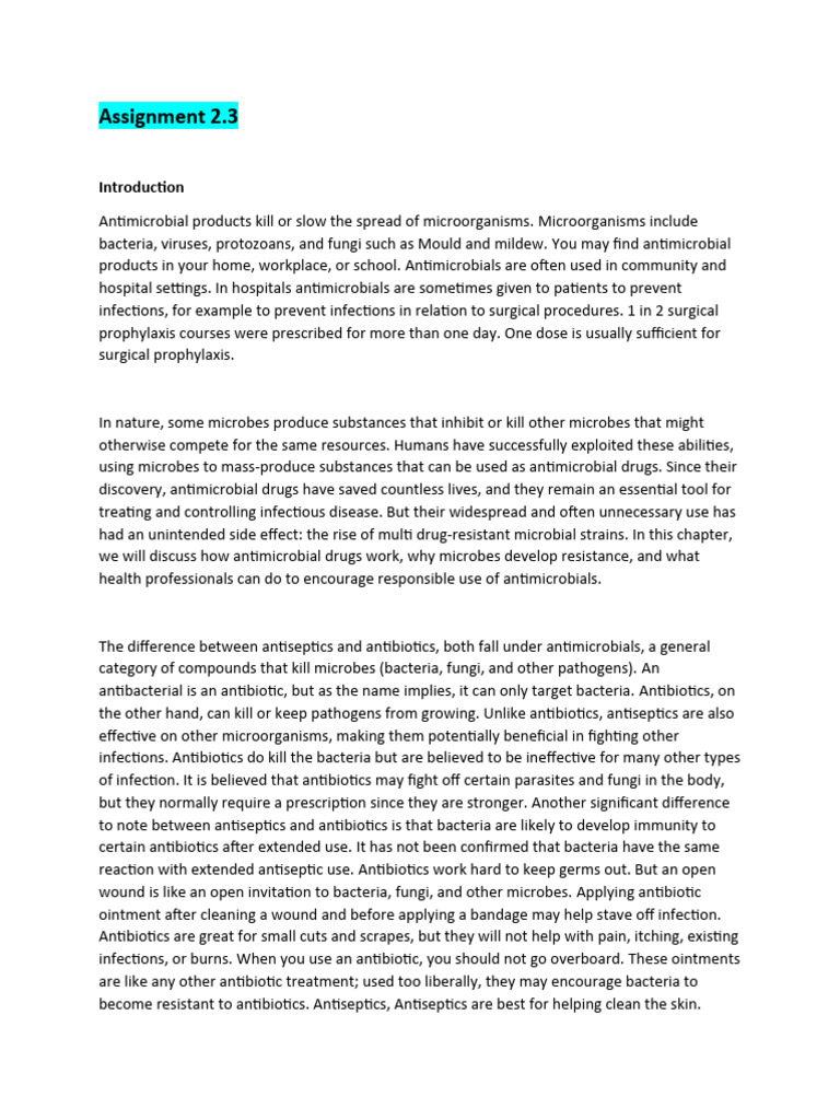 Bio 2.3 Assignment | PDF | Antimicrobial | Infection