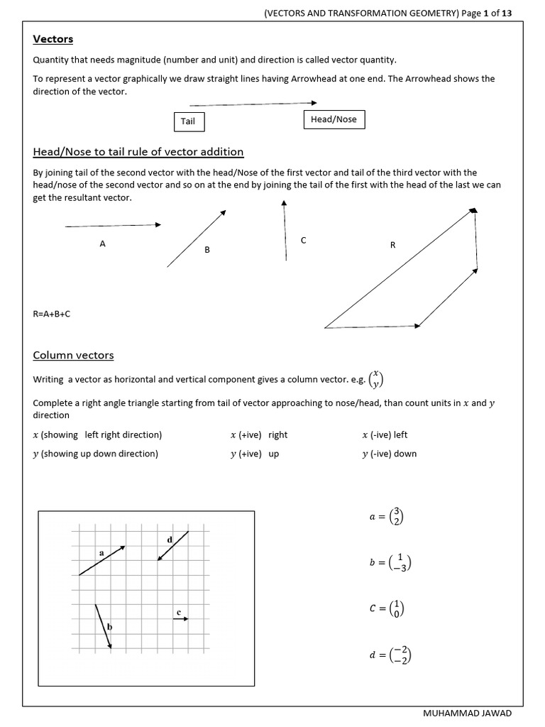 Vectors and Transformation Geometry | PDF | Euclidean Vector | Rotation