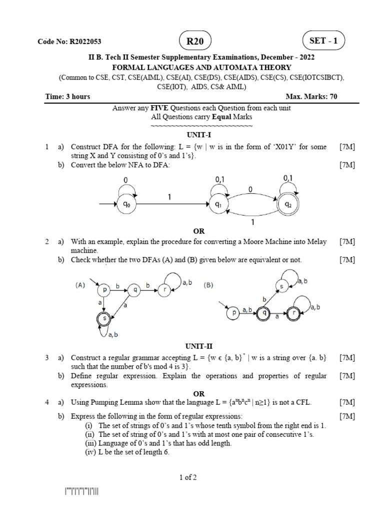 Formal Languages and Automata Theory Dec 2022 | PDF | Syntax (Logic) | Applied Mathematics