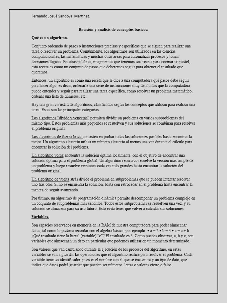 Conceptos Clave de Algoritmos y Variables | PDF | Variable (informática ...