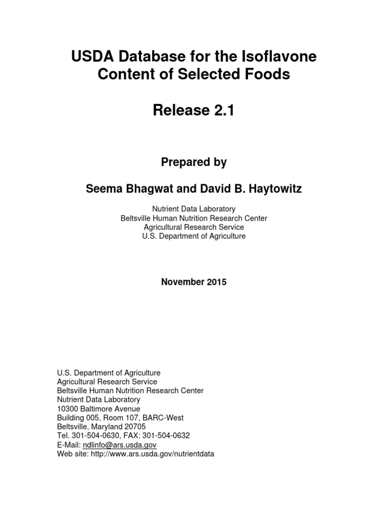 USDA Isoflavone Database Guide | PDF | Soybean
