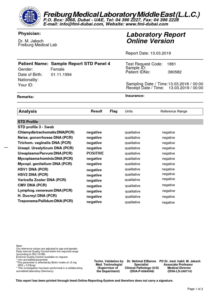 FML STD Panel 4 Sample Report With Genital Culture | PDF | Medical ...