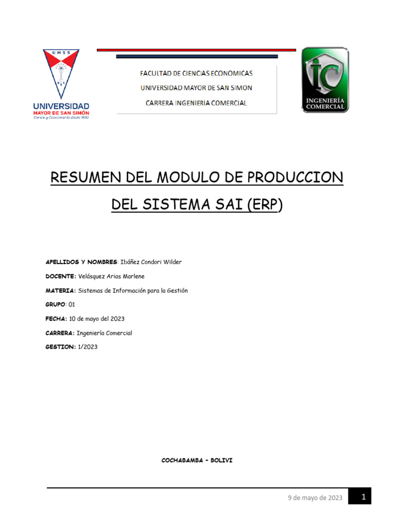 Sistemas - Resumen Modulo de Produccion | PDF | Planificación de recursos empresariales | Software