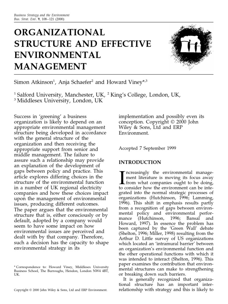 501 Organizational Structure and Effective Environmental Management ...