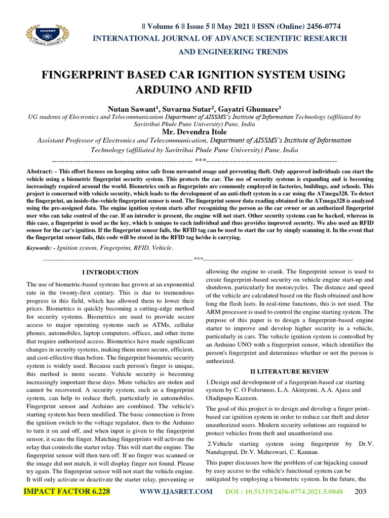 843 48.fingerprint Based Car Ignition System Using Arduino and Rfid | PDF | Radio Frequency ...