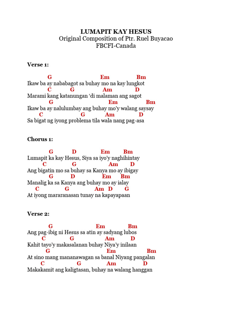 LUMAPIT KAY HESUS Lyrics and Chords. | PDF