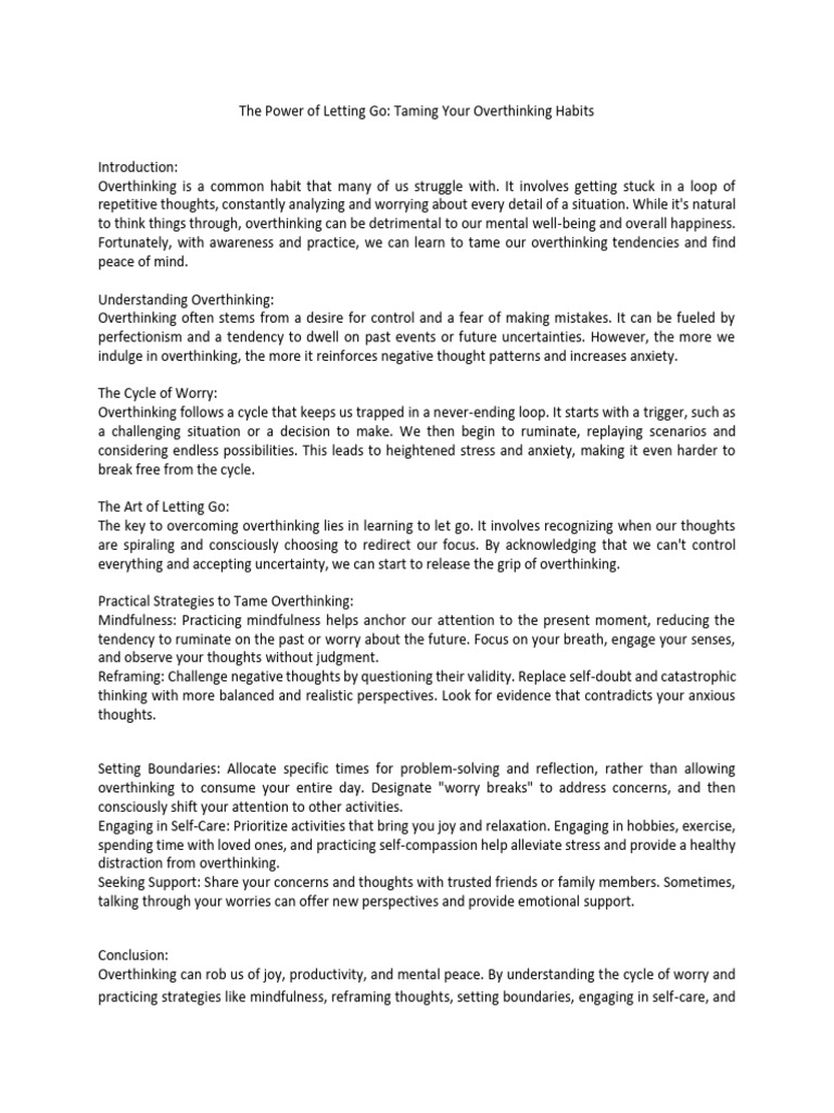 READING MATERIAL The Power of Letting Go | PDF | Thought | Mindfulness