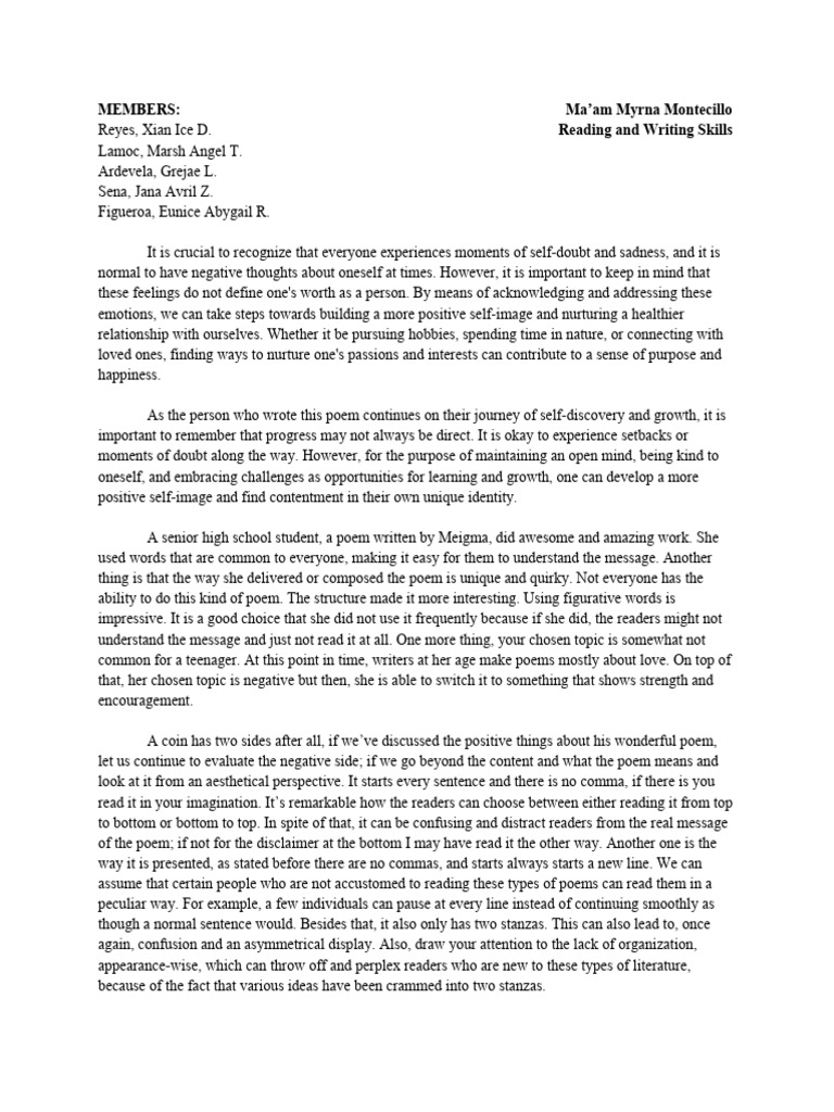 RWS Performance Task 3 | Download Free PDF | Poetry | Emotions